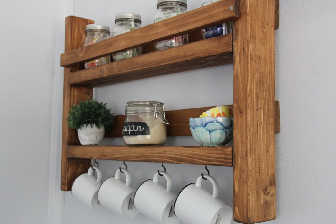 Coffee Mug Rack With Storage // Kitchen Storage - Etsy