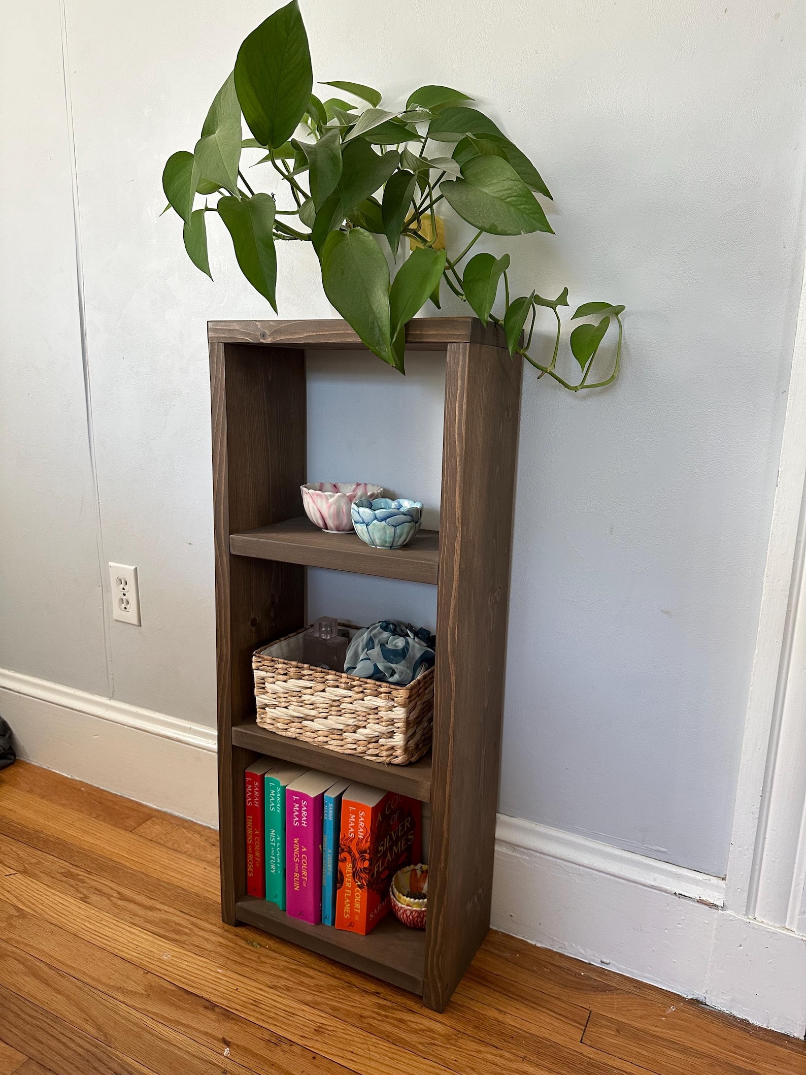 Tall Narrow Bookcase // Narrow Bookshelf // Wooden Bookcase // Small ...