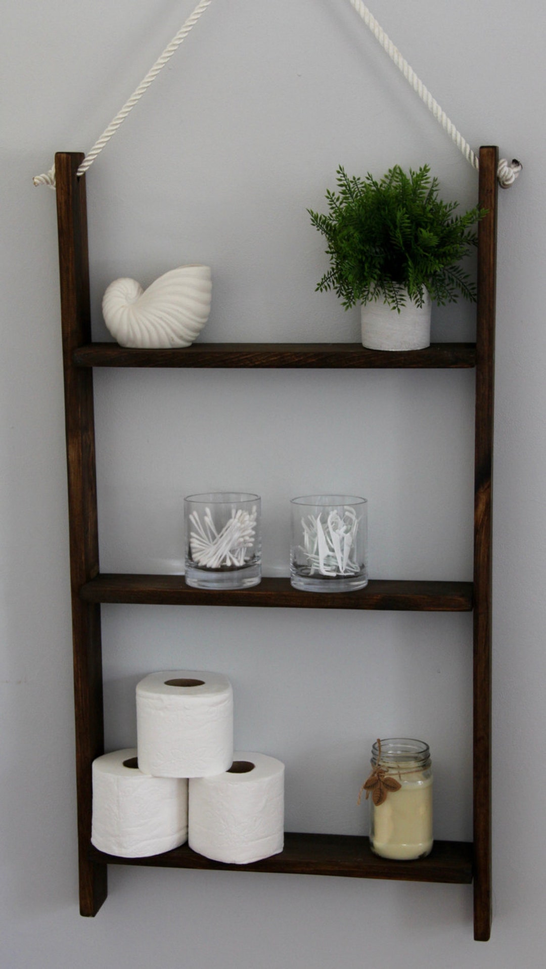 Hanging Ladder Shelf // Wall Storage // Wood Shelf // Bathroom Shelf ...