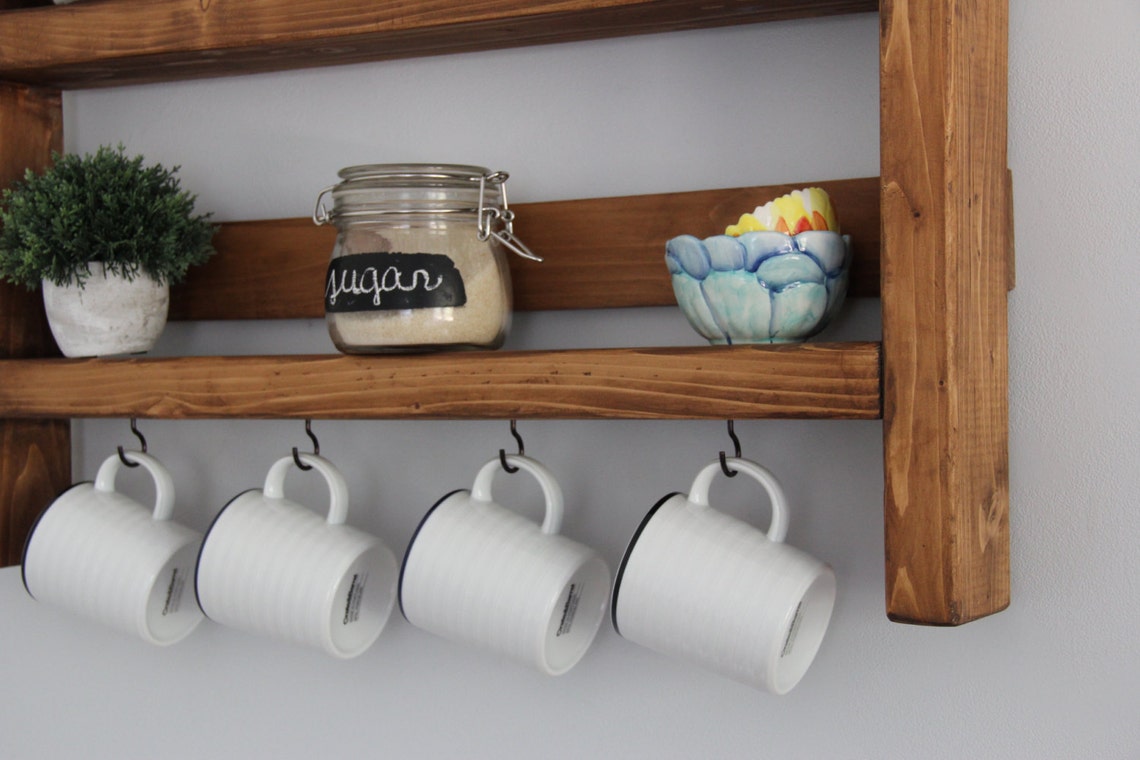 Coffee Mug Rack With Storage // Kitchen Storage - Etsy UK