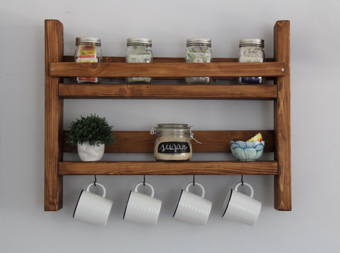 Coffee Mug Rack With Storage // Kitchen Storage - Etsy
