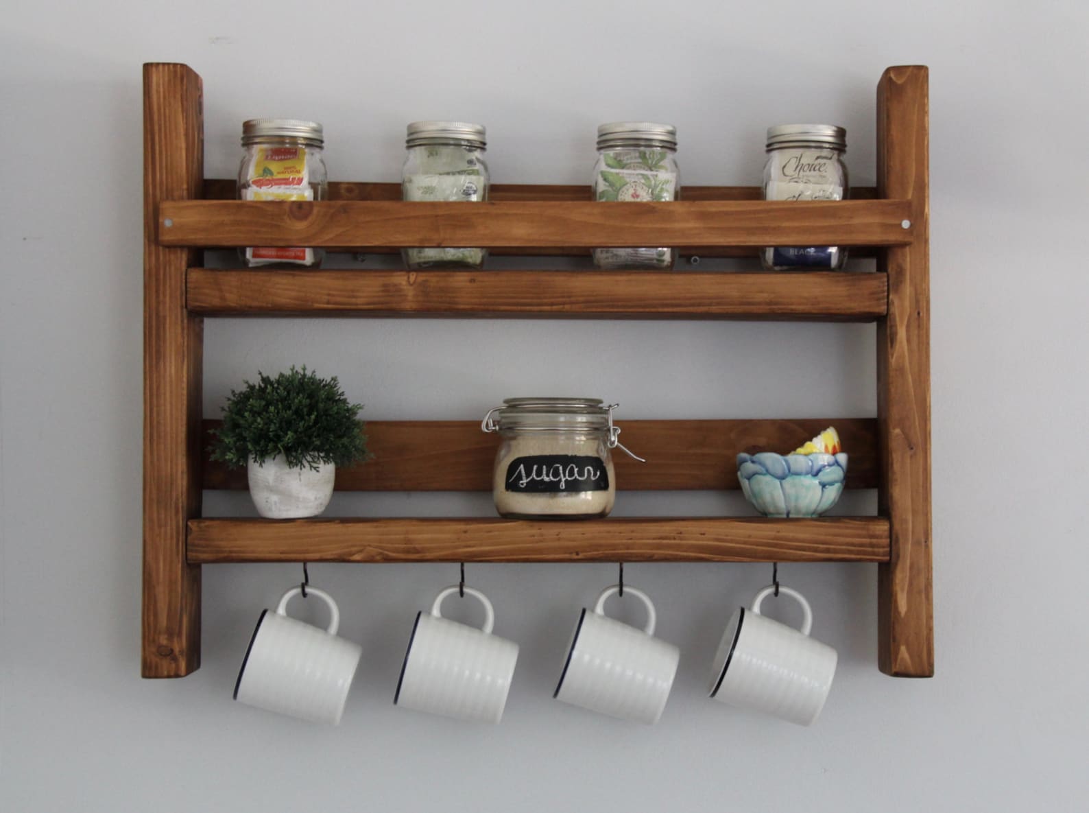 Coffee Mug Rack With Storage // Kitchen Storage - Etsy