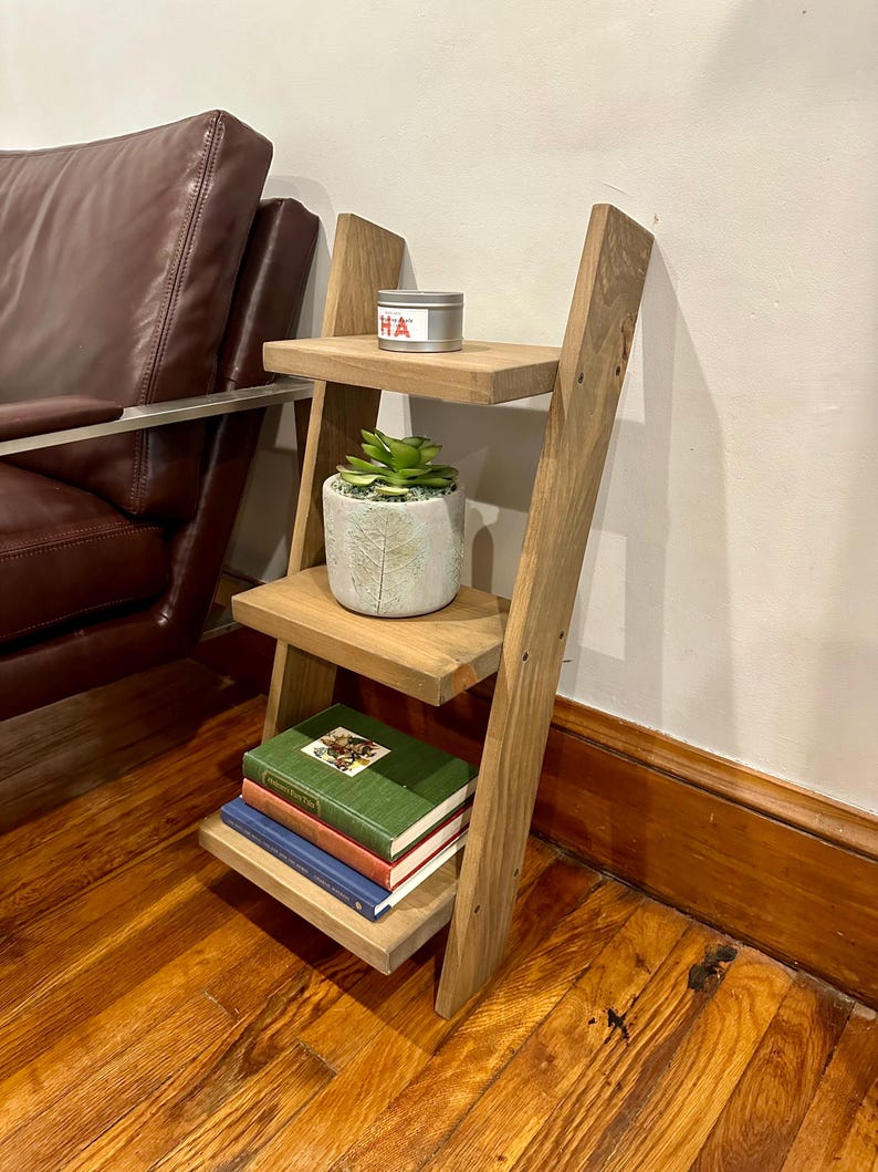 Small Leaning Ladder Shelf // Small Bedside Table // Leaning Book Shelf ...