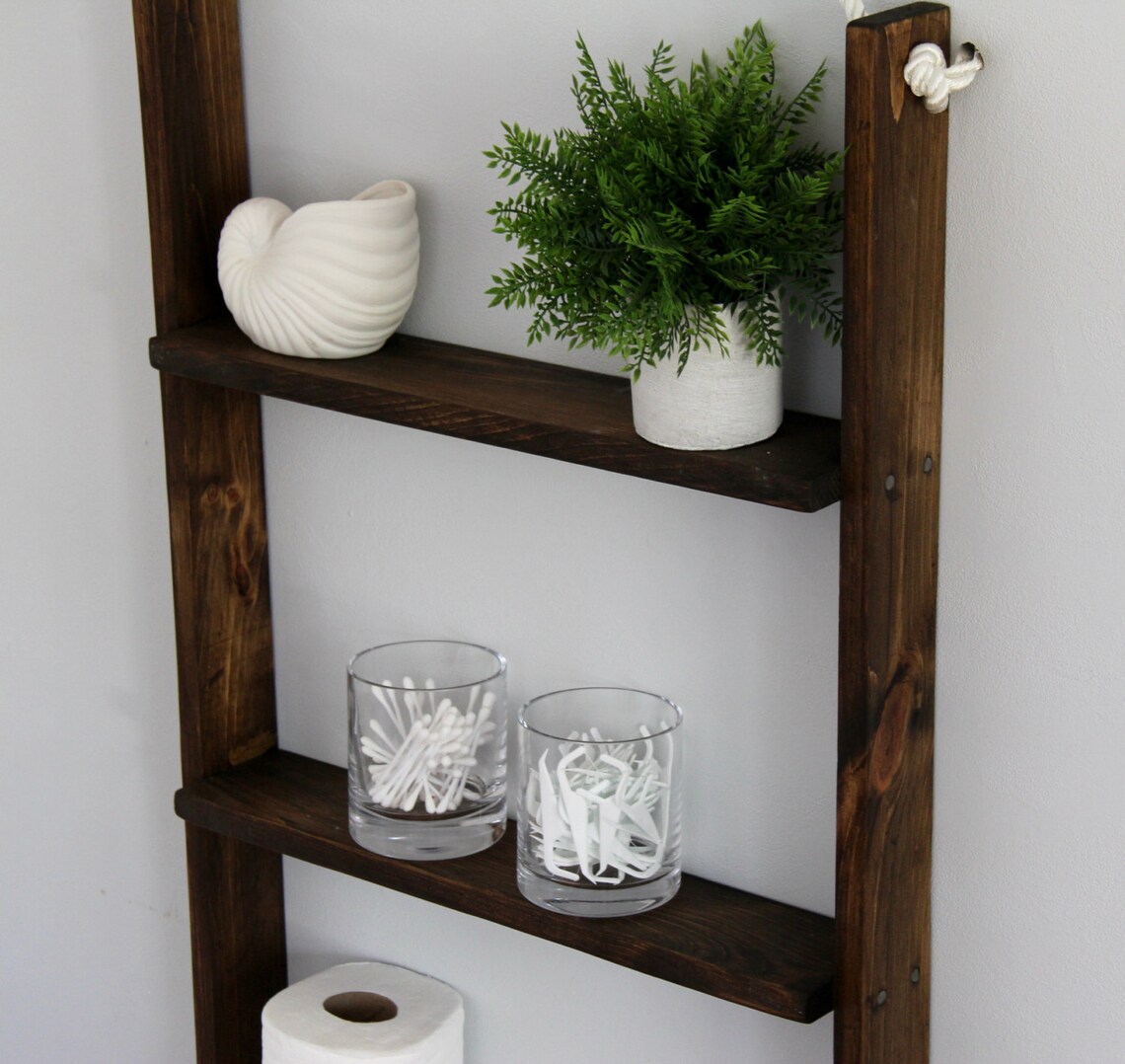 Hanging Ladder Shelf // Wall Storage // Wood Shelf // Bathroom Shelf ...