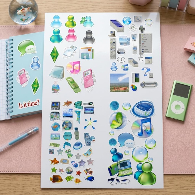 Frutiger Aero Y2K Sticker Sheet | Glossy Skeuomorphic Decals | Retro ...