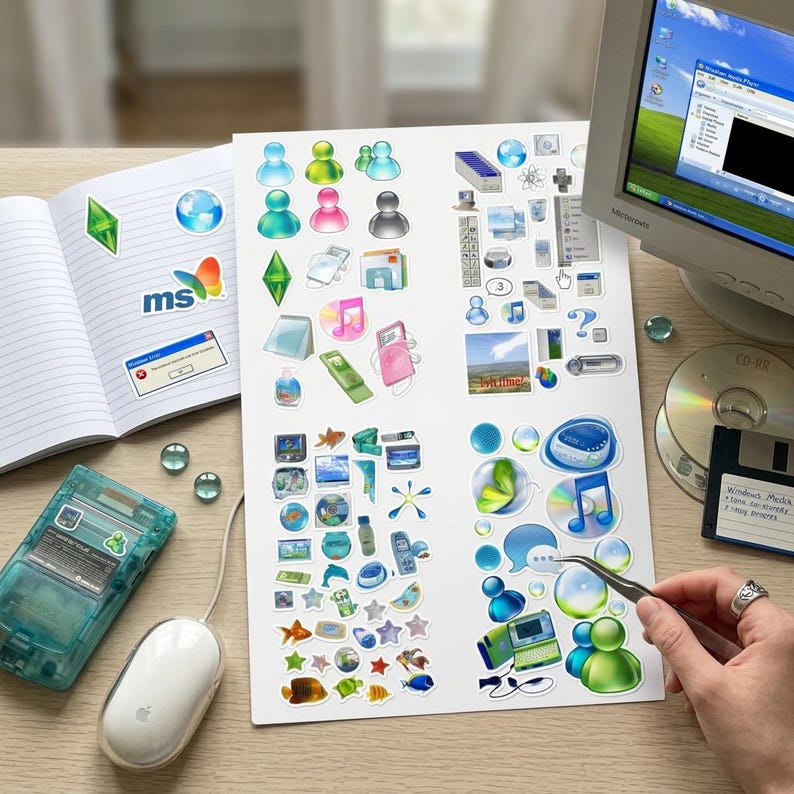 Frutiger Aero Y2K Sticker Sheet | Glossy Skeuomorphic Decals | Retro ...