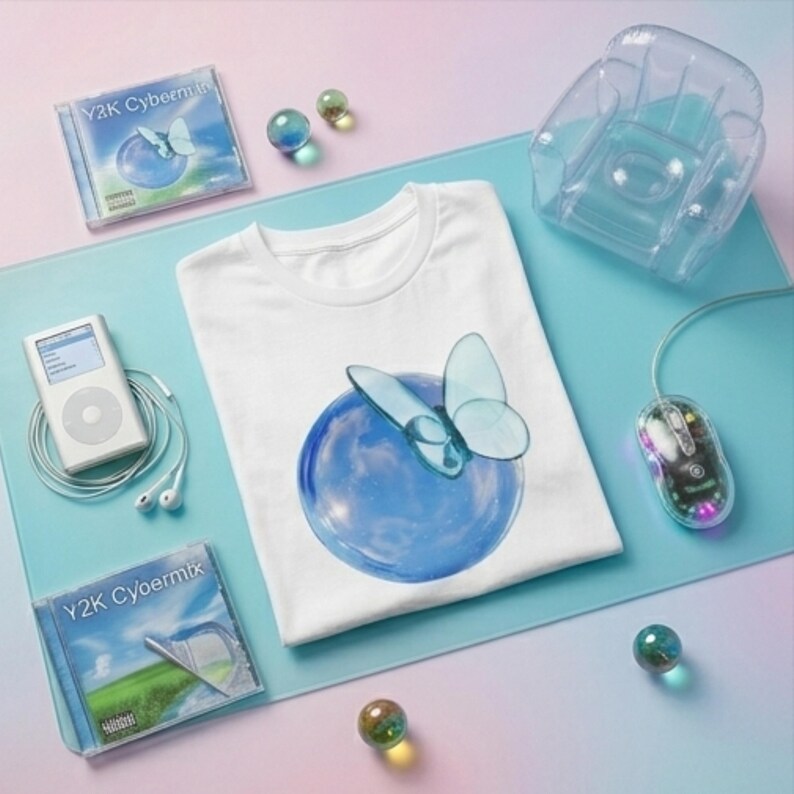 Frutiger Aero Butterfly Shirt | Glass Morphism Y2K Graphic Tee ...