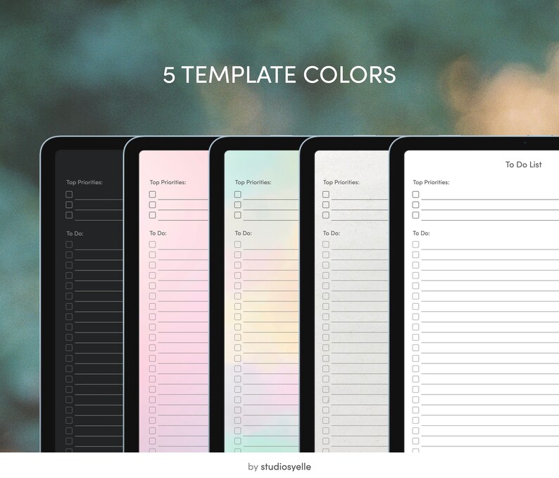 To Do List 5 Template Colors Digital Printable iPad Planning Goodnotes ...