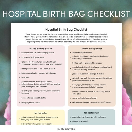 Hospital Birth Bag Checklist Printable PDF Pregnancy & - Etsy