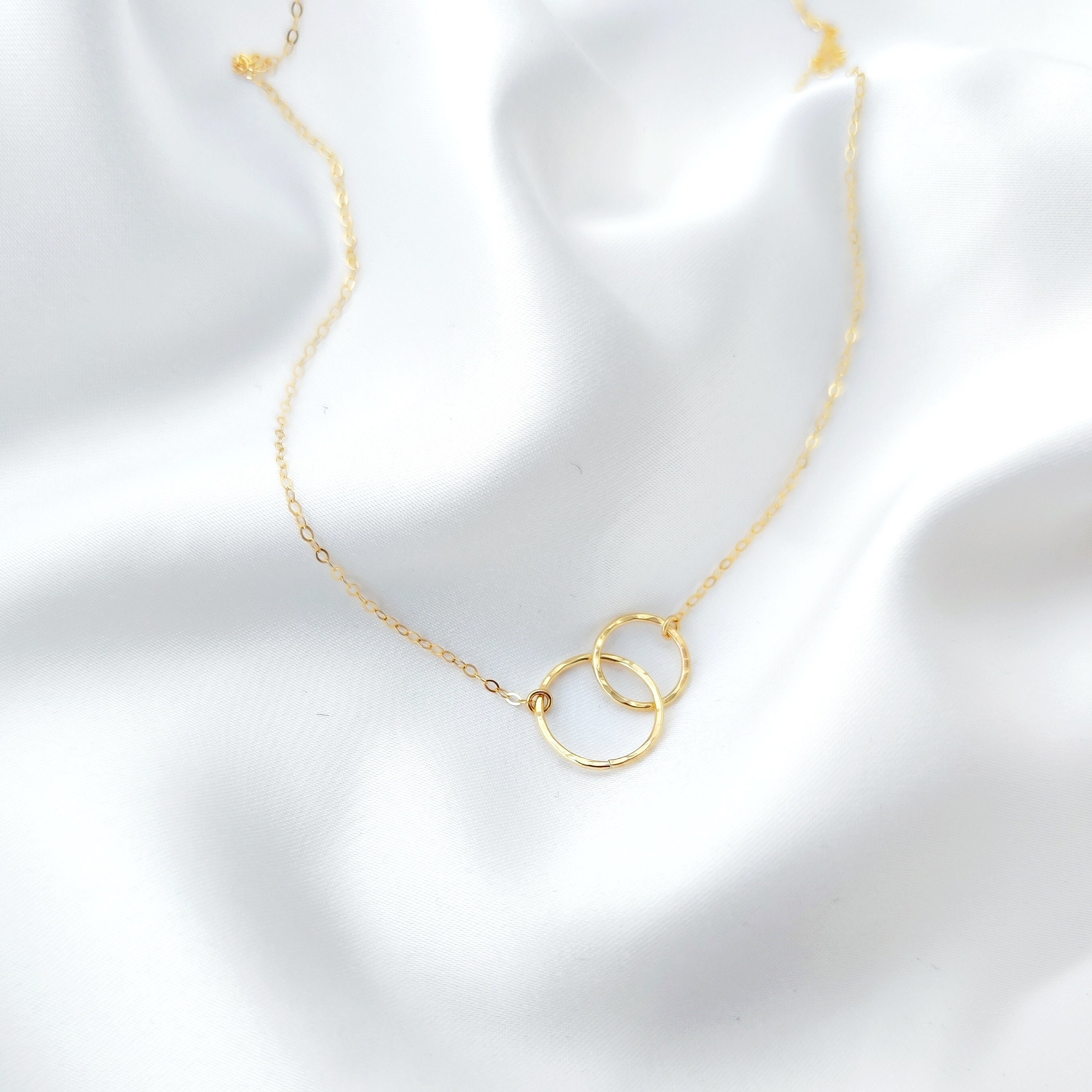 14k Gold Filled Two Interlocking Circles Necklace, Double Circle ...