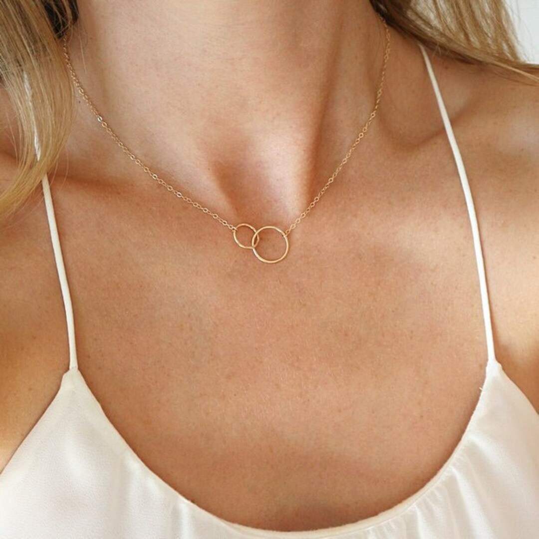 14k Gold Filled Two Interlocking Circles Necklace, Double Circle Necklace, Intertwined Circles ...