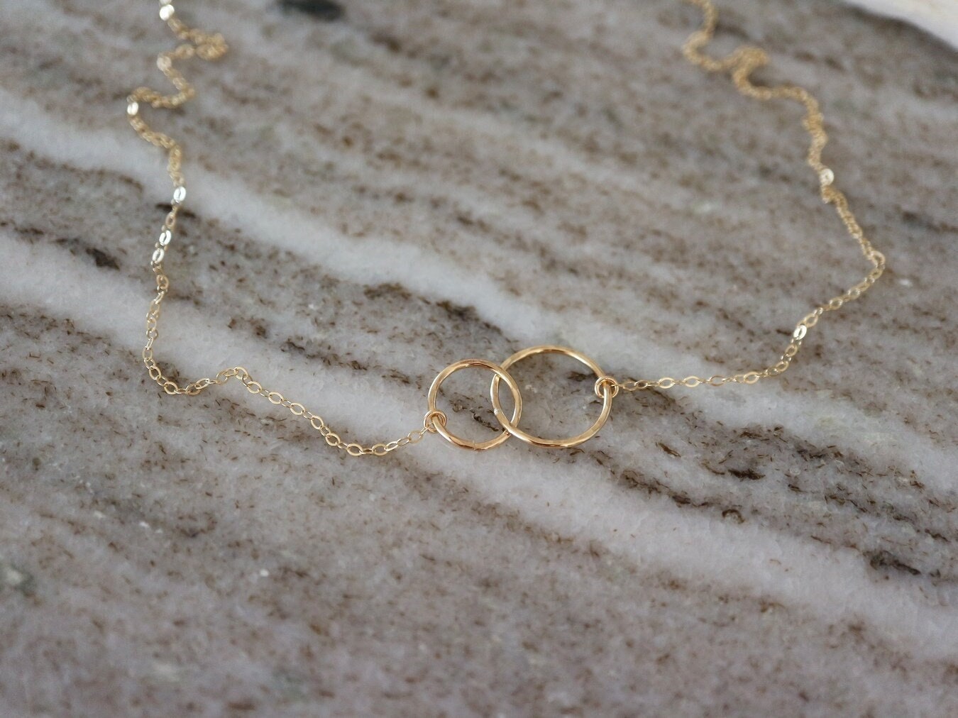 14k Gold Filled Two Interlocking Circles Necklace, Double Circle ...