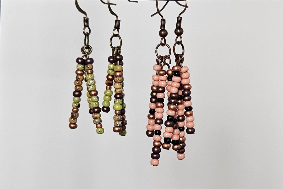 Boho Seed Bead Dangle Earrings: Colorful 3-strand Stick Earrings - Etsy