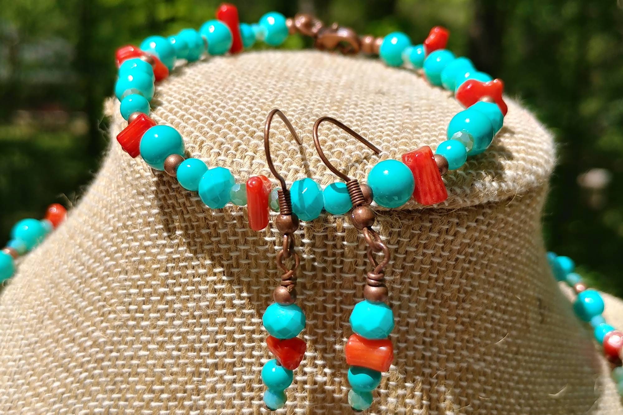 Turquoise and Coral Jewelry Set, Coral Necklace, Coral Bracelet, Ocean ...