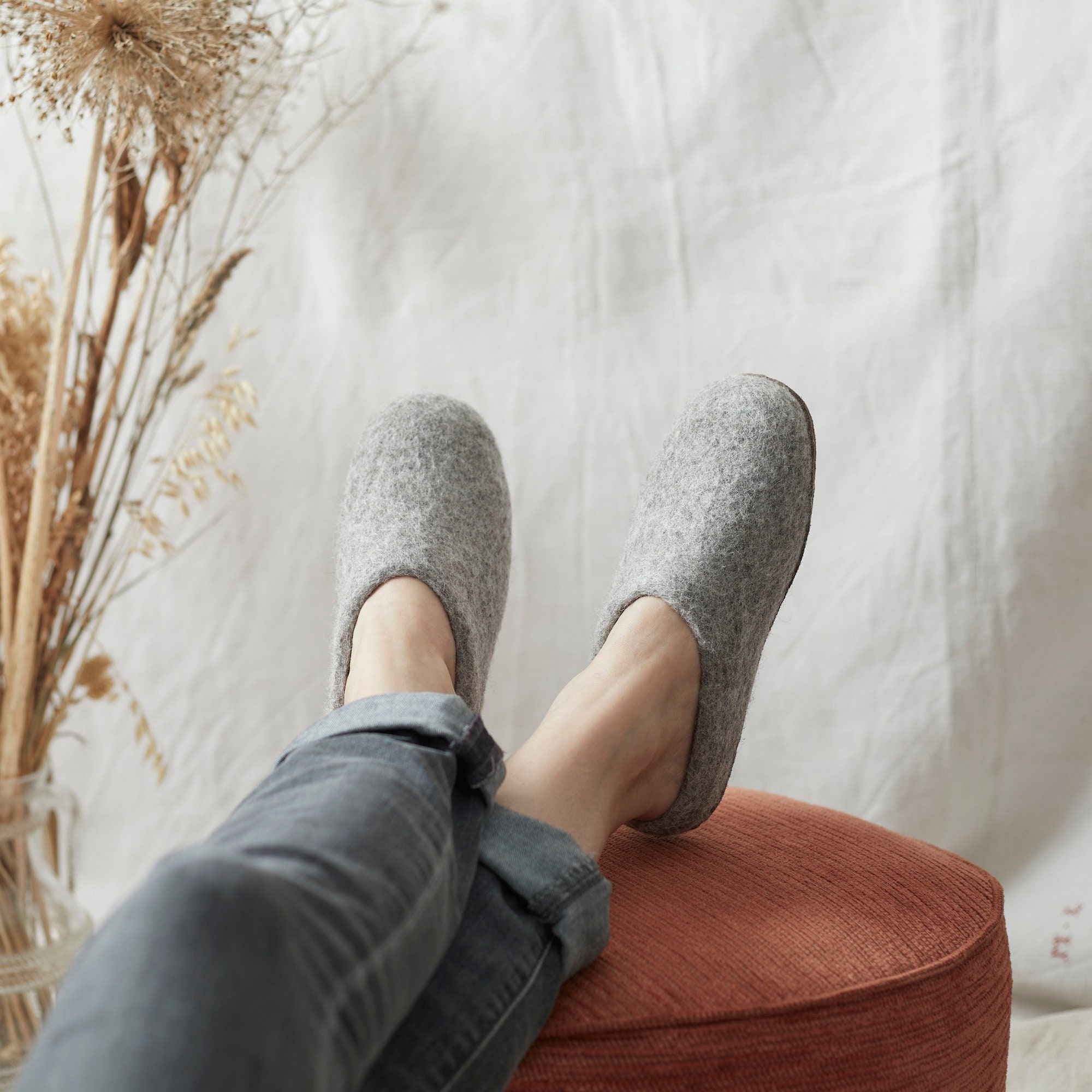 Fair Trade Handmade Eco Felt Mule Slippers Suede Sole - Etsy UK