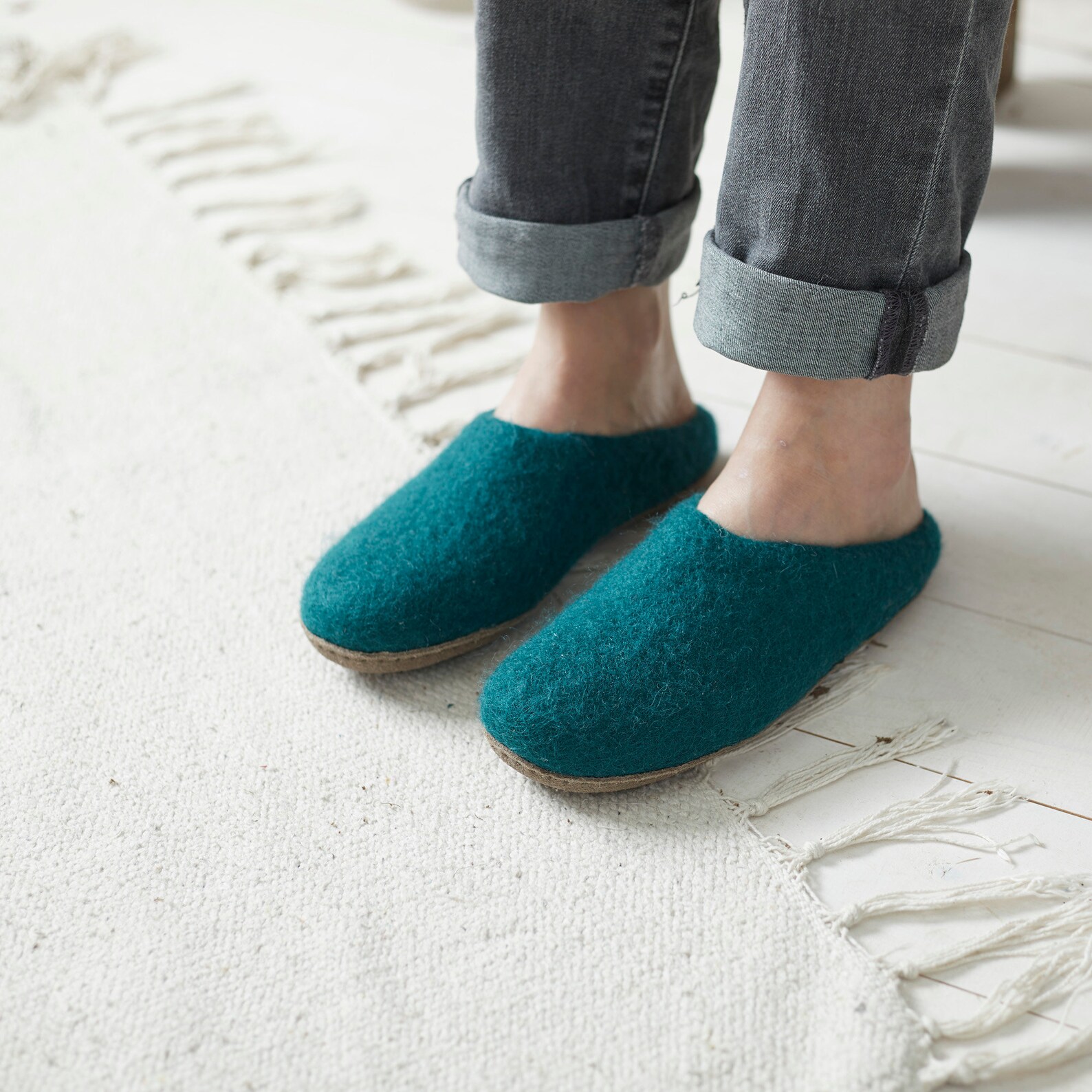 Fair Trade Handmade Eco Felt Mule Slippers Suede Sole - Etsy UK
