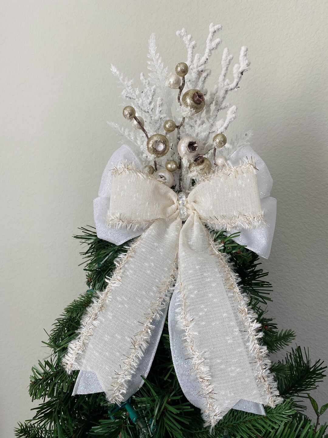 Miniature Christmas Bow Tree Topper, Small Christmas Tree for Apartment ...