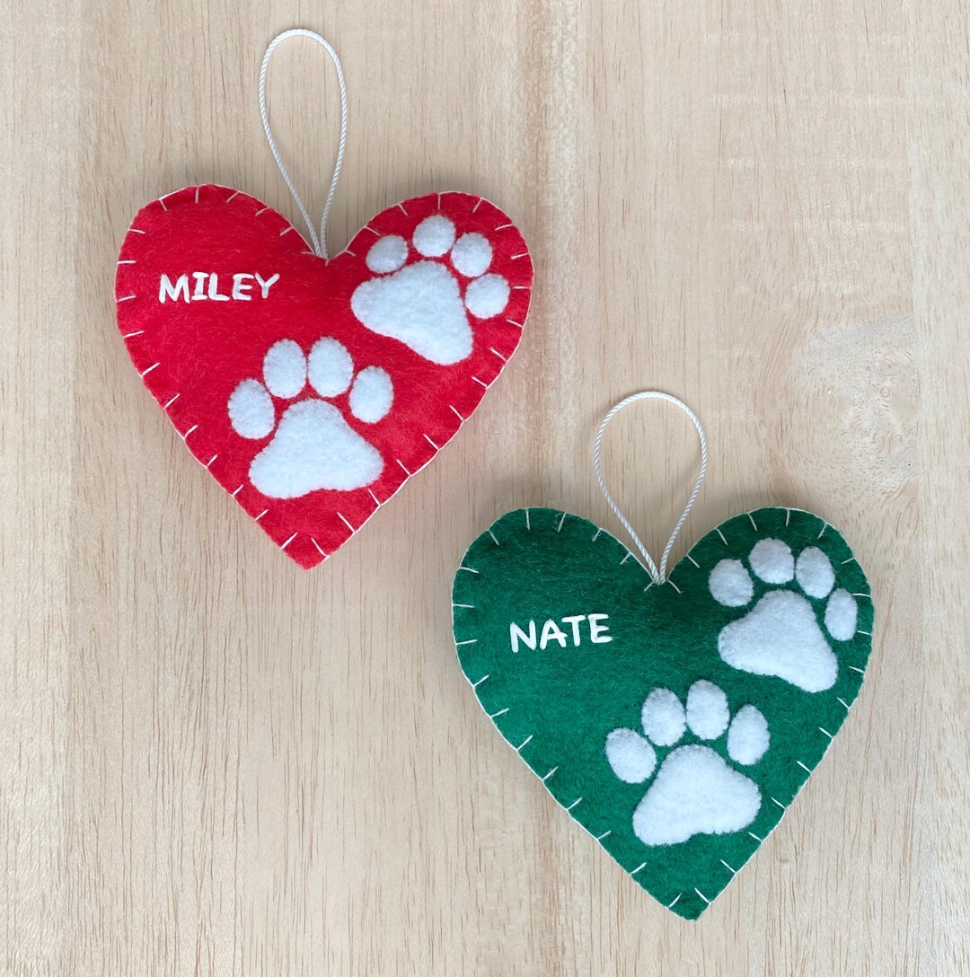 Pet Lover Felt Christmas Ornament Pattern PDF, Dog Cat Paw Print Felt ...