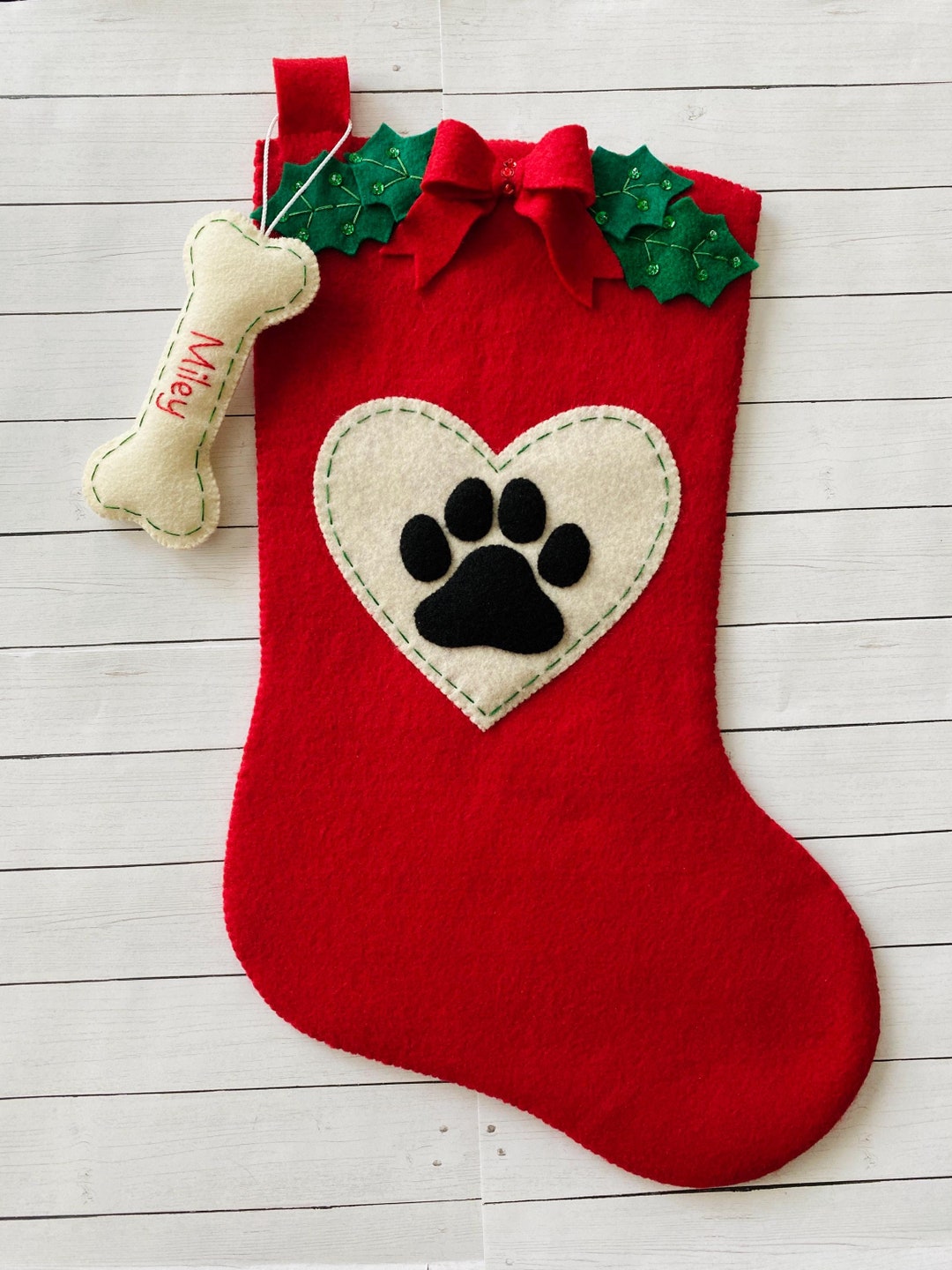 Pet Christmas Stocking Pattern PDF, Dog Cat Paw Print Stocking Digital ...