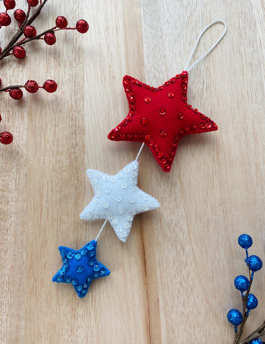 Patriotic Stars Ornament Pattern PDF, Red White Blue Felt Sewing ...