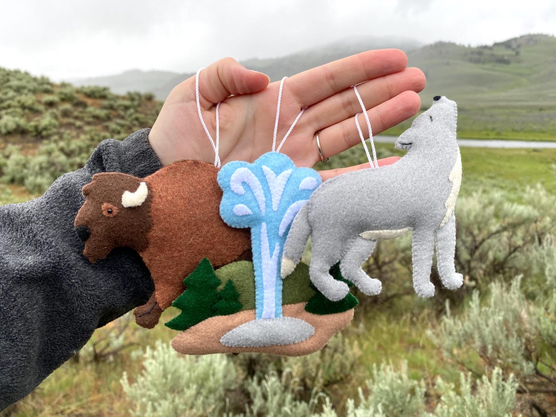 Yellowstone Felt Ornament PDF Patterns: Bison, Wolf, Old Faithful ...