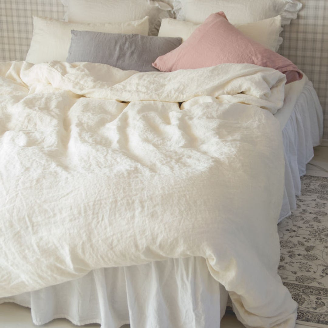 Eggshell Linen Duvet Cover: Shabby Chic Organic Bedding - Etsy