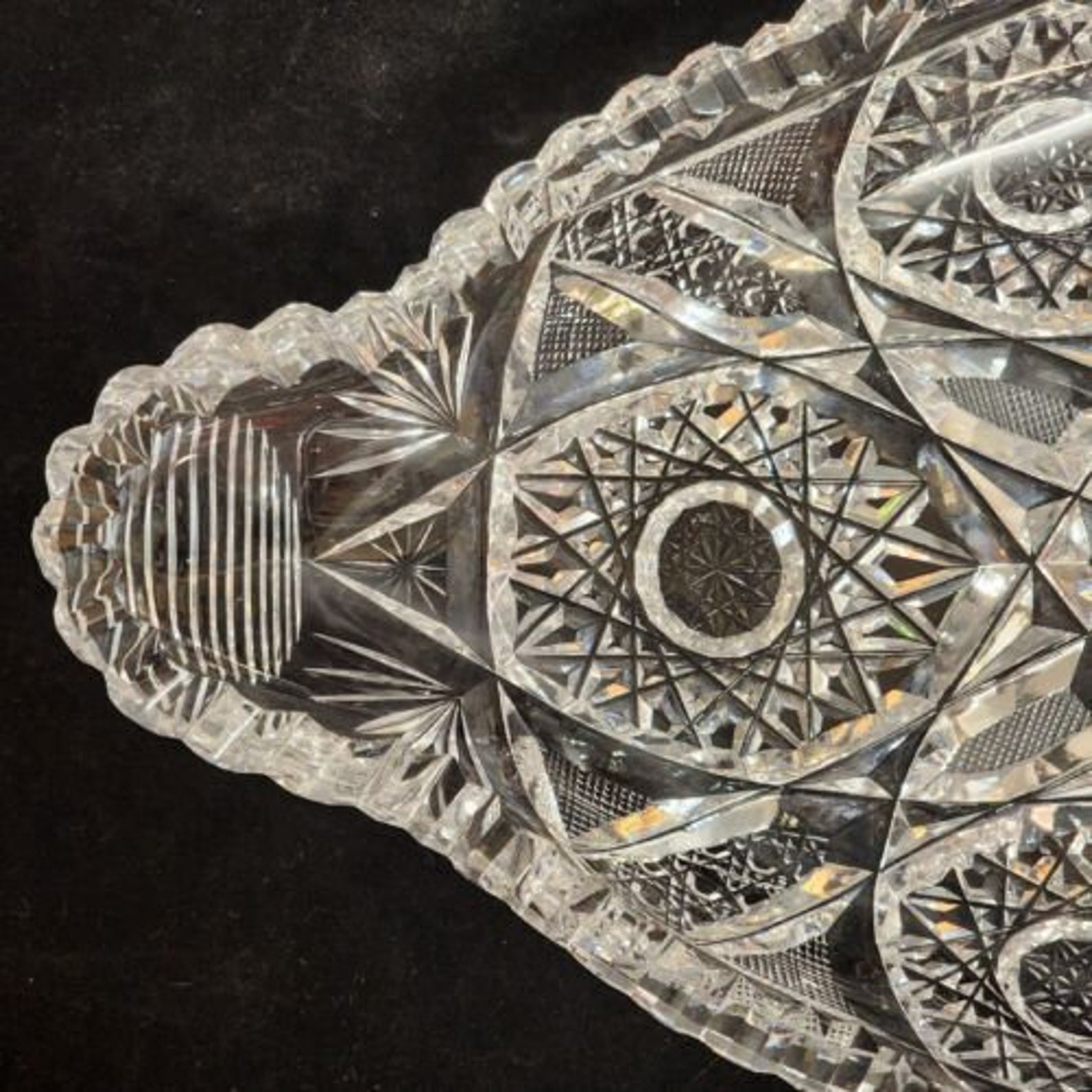 Hobstar Fan Pattern American Brilliant Cut Glass 14 Oblong Dish and 6 ...