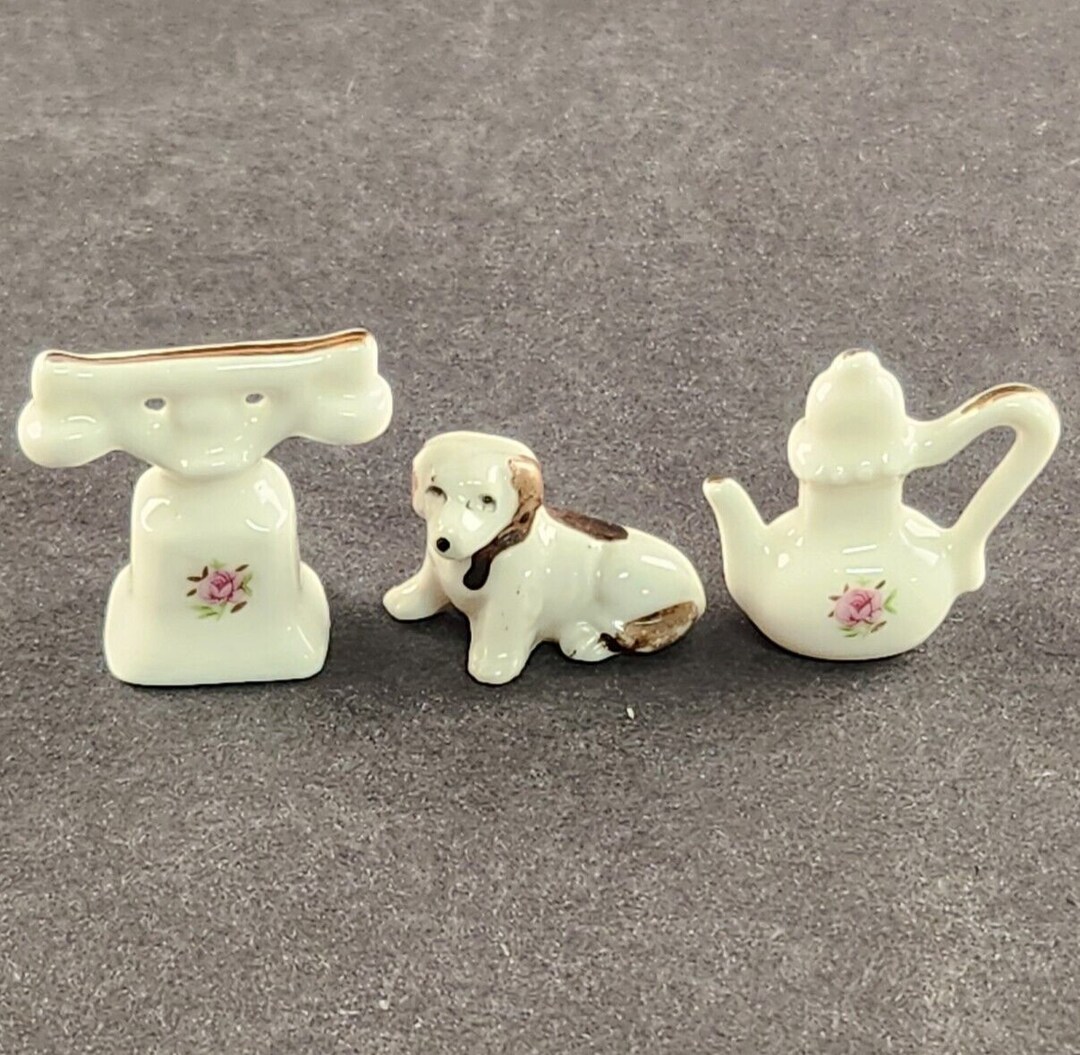 Set 3 Piece Vintage Miniature Porcelain Japan Telephone Teapot Dog ...