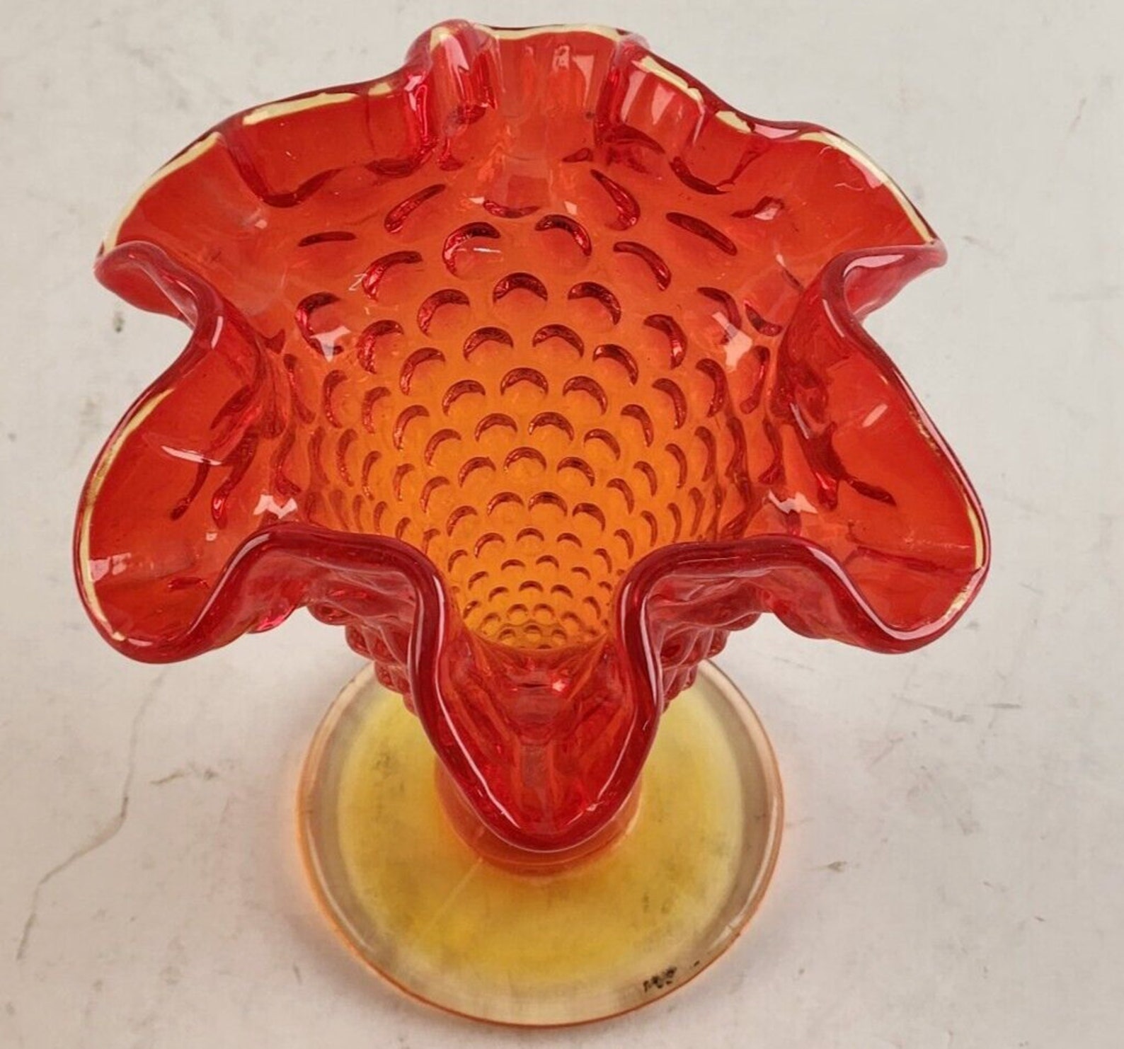 Fenton Amberina Hobnail Ruffled Vase Top Trumpet Style Red Vintage ...