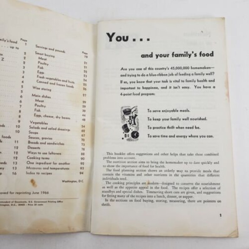1966 Family Fare Food Management Recipes USDA Cookbook Vintage Robert T ...