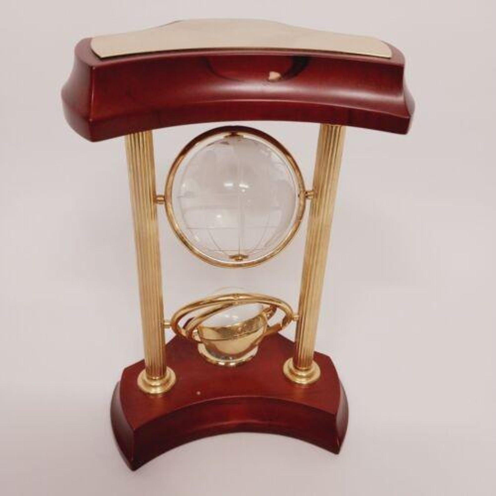Bulova Wrexham Sphere Clock Gyroscope W Crystal Globe & Compass Wood ...