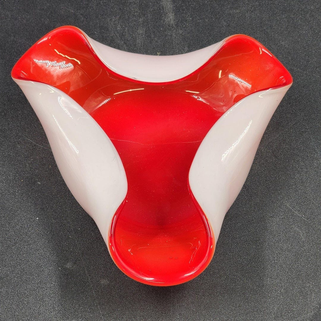 Wales Red & White Cased Glass Bowl 6" | Japanese Biomorphic Design ...