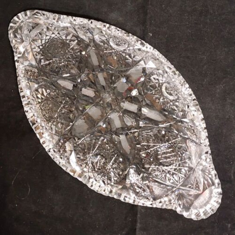 Hobstar Fan Pattern American Brilliant Cut Glass 14 Oblong Dish and 6 ...