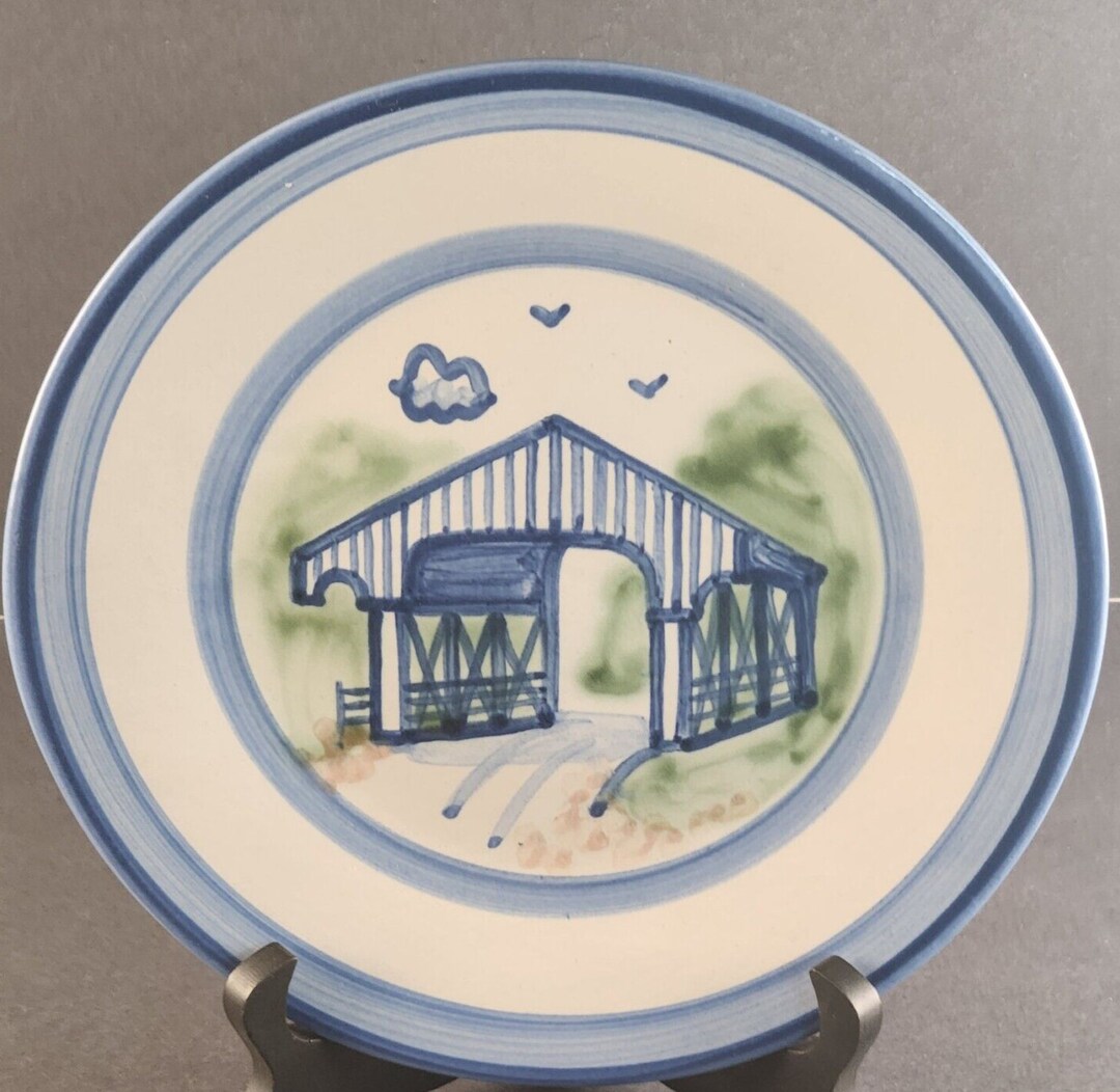 MA Hadley Covered Bridge Pottery Lunch Plate Luncheon Dessert 9 ...