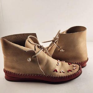 Moccasin Leather Native American Costume Boots Beads Thread Laces Wood ...