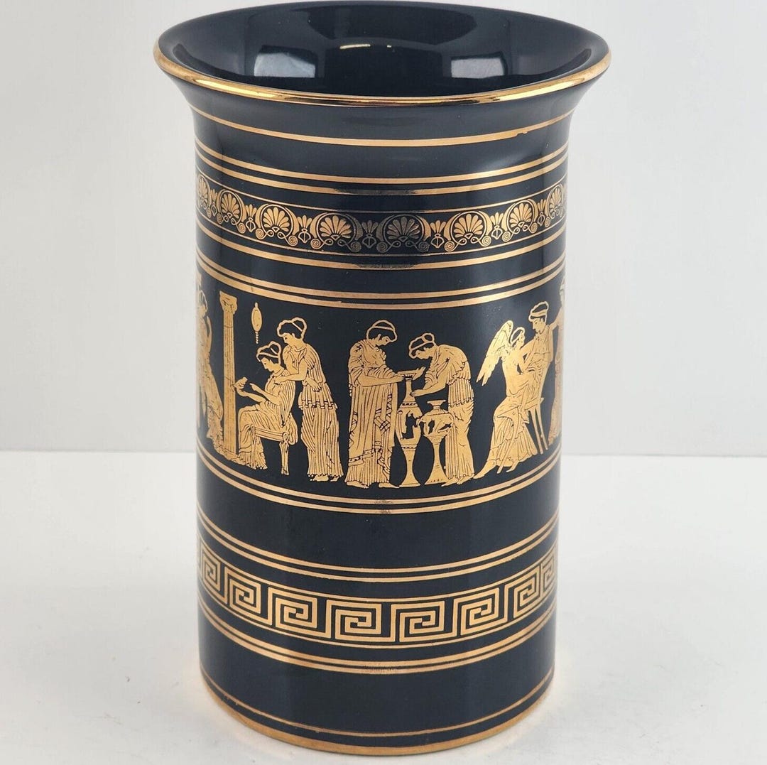 Elegant Greek Mythology Vase With 24K Gold Decoration - Handmade Black ...