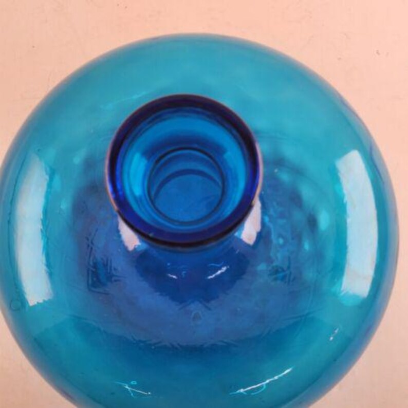 Blue Italian Glass Diamond Puff Genie Bottle Decanter Flange Vintage 8. ...