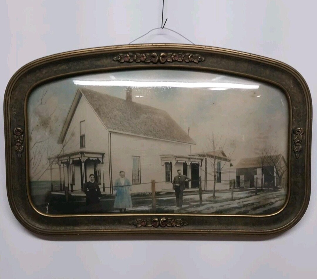 Bow Front Glass Wood Picture Frame Antique Floral Molded Chalk Design ...