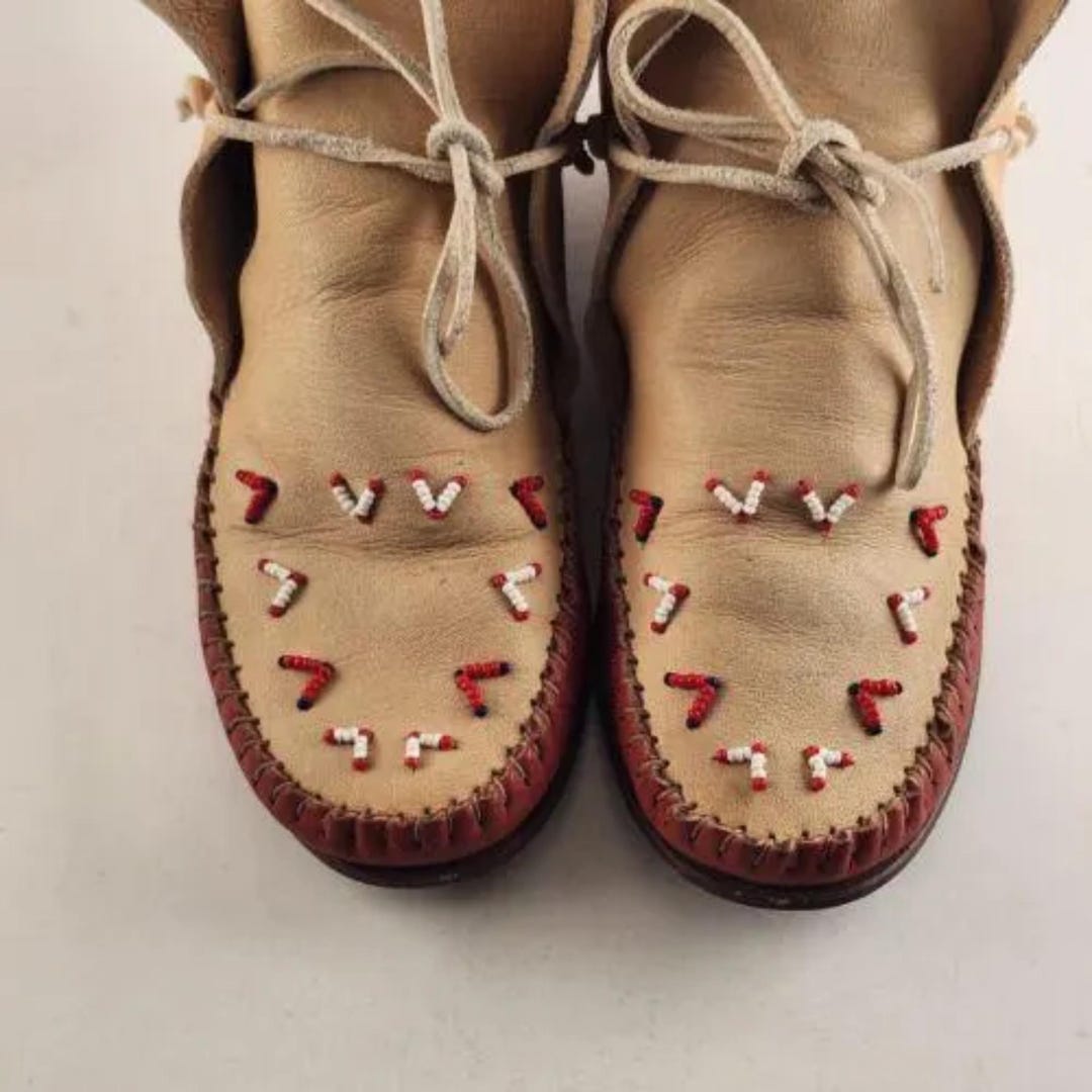 Moccasin Leather Native American Costume Boots Beads Thread Laces Wood ...