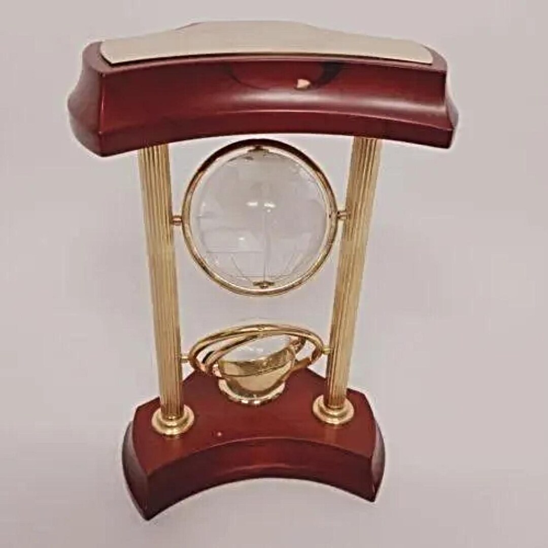 Bulova Wrexham Sphere Clock Gyroscope W Crystal Globe & Compass Wood ...