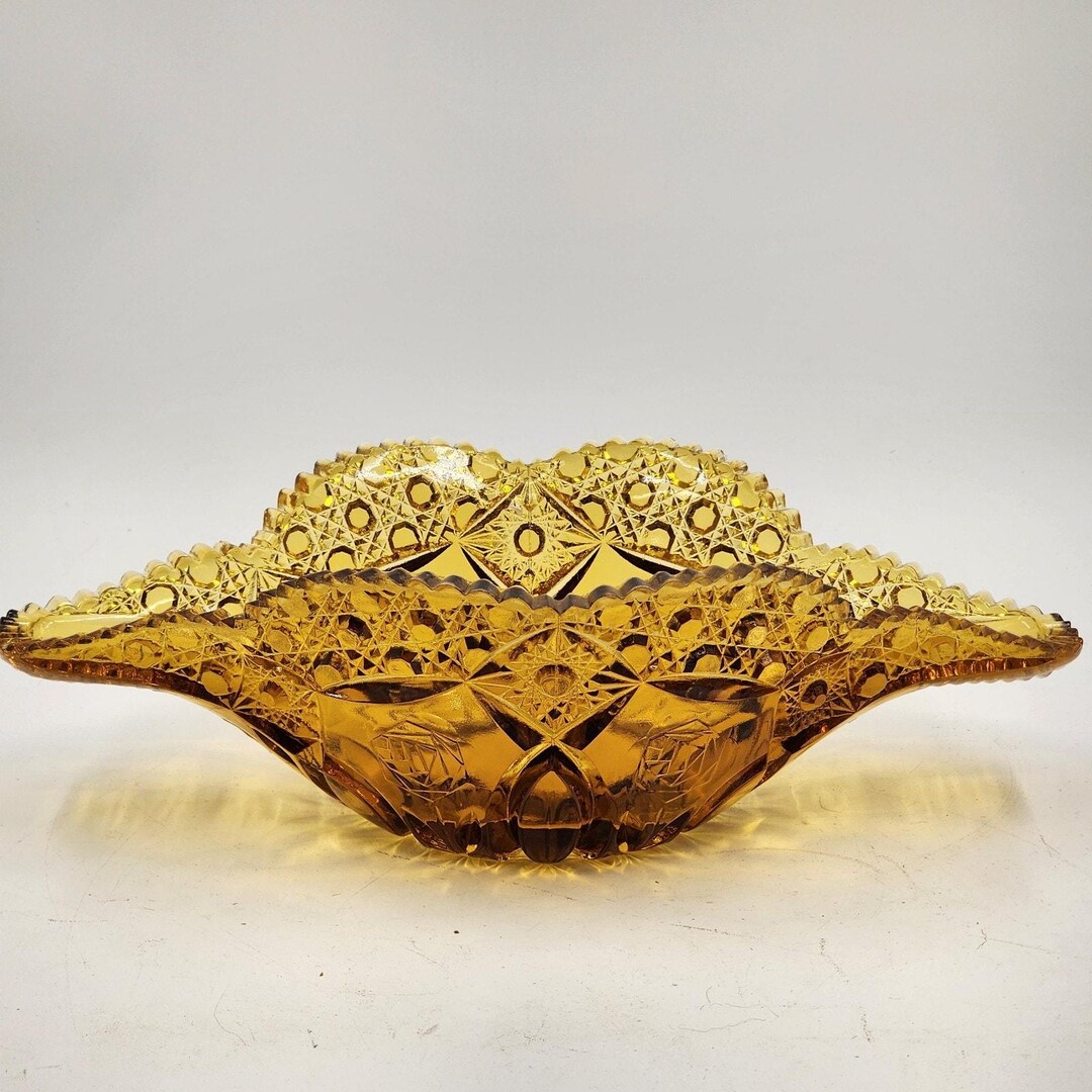 Kemple Amber Glass Napoleon Hat Banana Bowl 14.25" Wheatonware Console ...