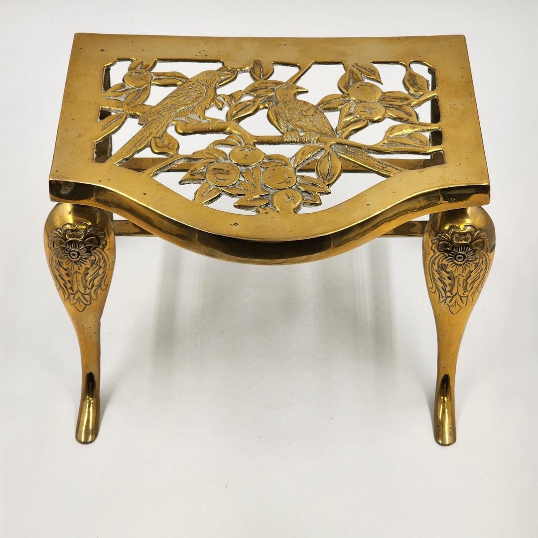 Brass Metal Gold Finish Footrest Fireplace Footman Stool Trivet Pot ...
