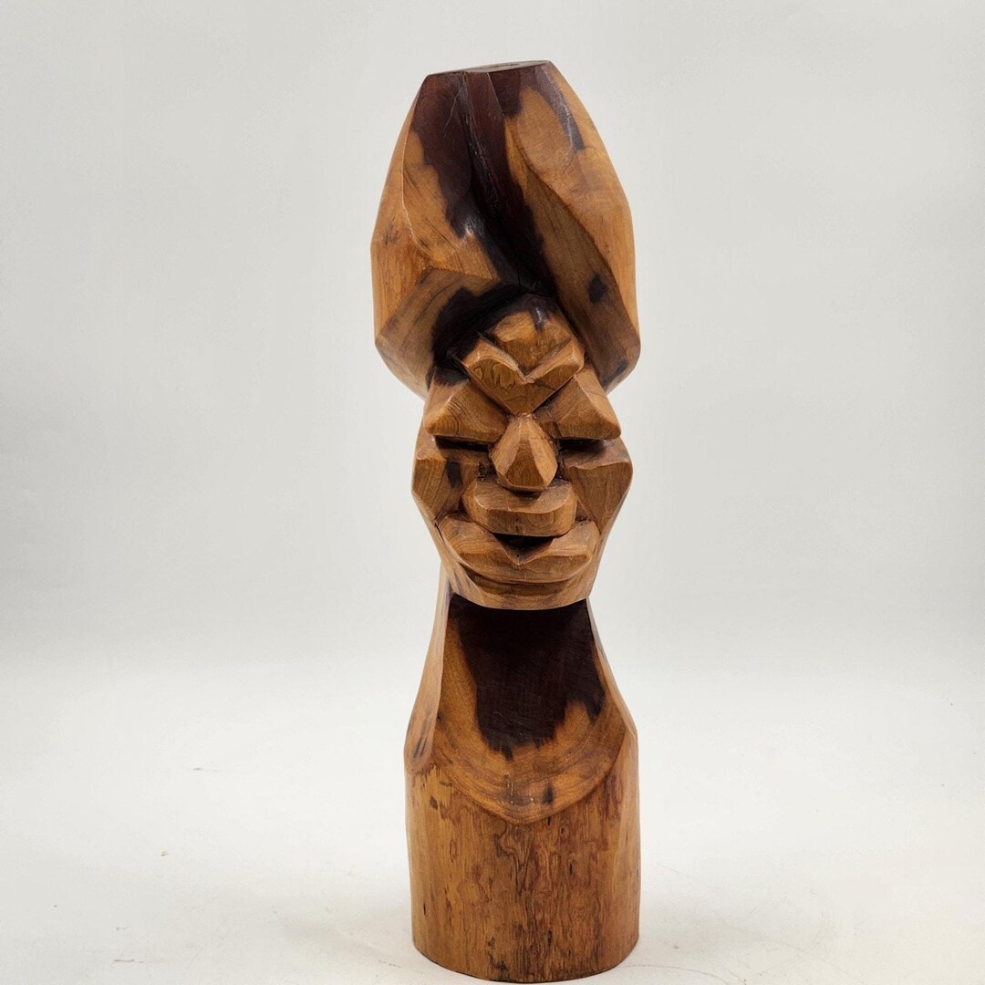 Vintage African Hand Carved Wood Bust | Tribal Art Sculpture (16.5") - Etsy