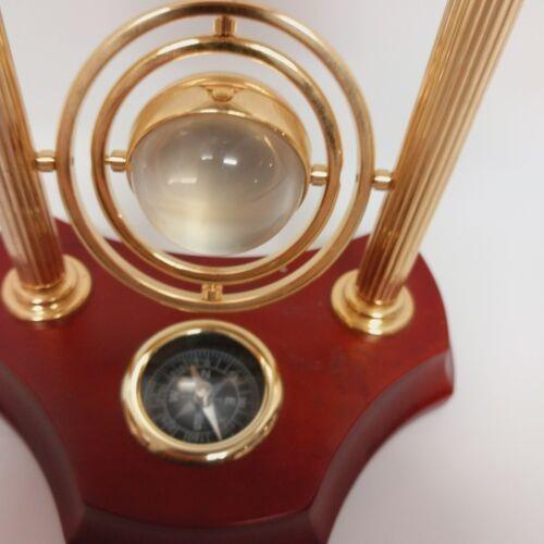Bulova Wrexham Sphere Clock Gyroscope W Crystal Globe & Compass Wood ...