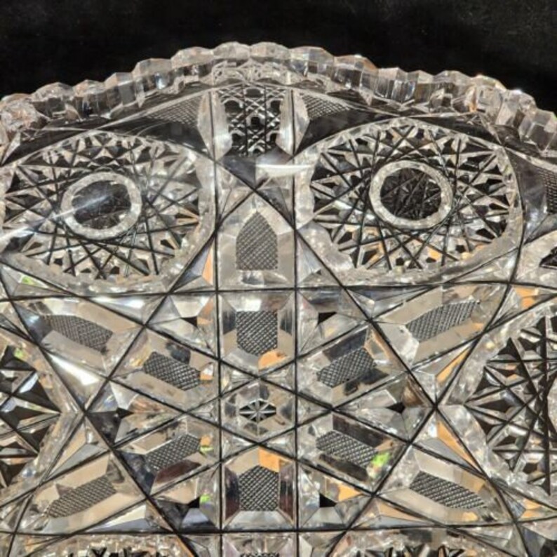 Hobstar Fan Pattern American Brilliant Cut Glass 14 Oblong Dish and 6 ...