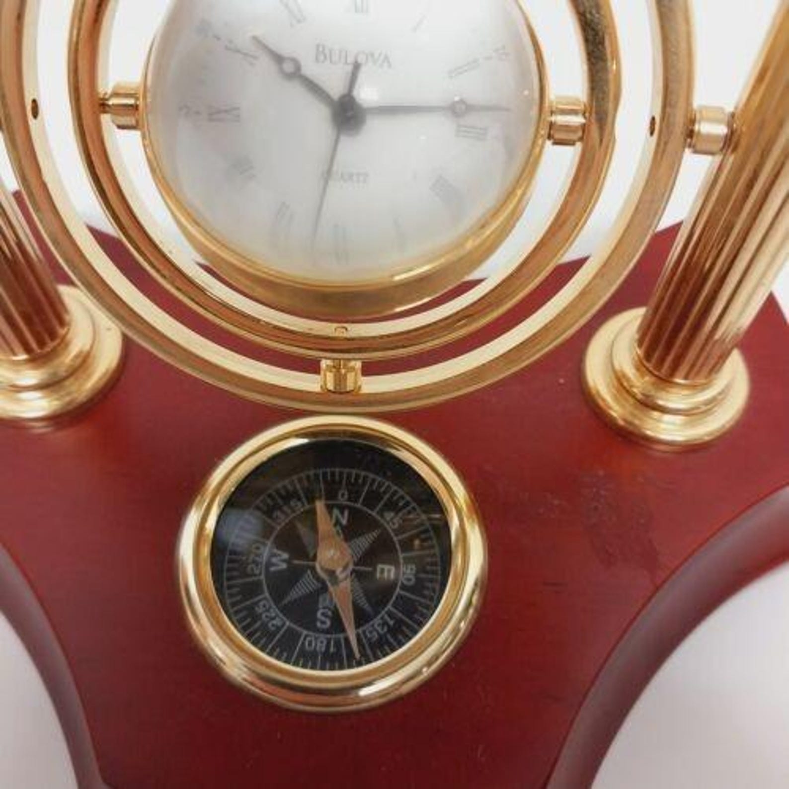 Bulova Wrexham Sphere Clock Gyroscope W Crystal Globe & Compass Wood ...