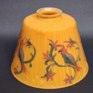 Reverse Painted Lamp Cast Iron Parrot Tropical Glass Shade Vintage ...