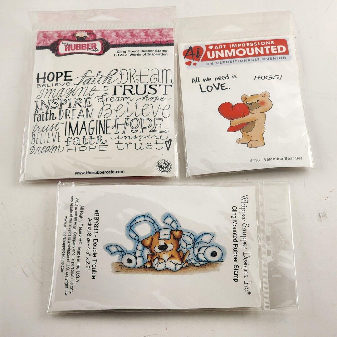 NOS Lot of 3 Cling Mounted Rubber Stamps Words of Inspriation & Double ...