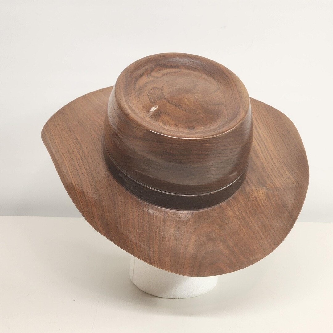 Lathe Turned Wooden Cowboy Hat Brown 718 RW Huey Handcrafted Western ...