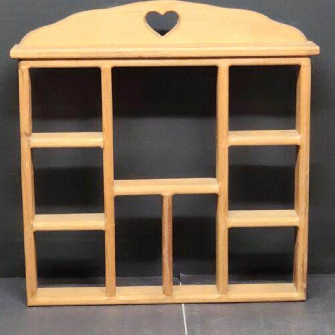 Shadow Box Wall Shelf Vintage Wooden Heart Cut Out 9 Cubicle Nailed ...